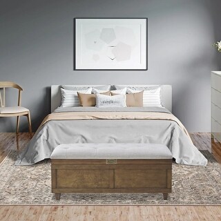 Upholstered storage bench Brown+Tan entryway bench Polyester bed bench ...