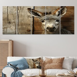 Designart "Wood Charming Donkey Portrait" Grey Donkey Set Of 5 - Modern ...