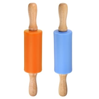 Silicone Rolling Pins for Baking Wood Handle 23.5cm x 4.2cm Blue ...