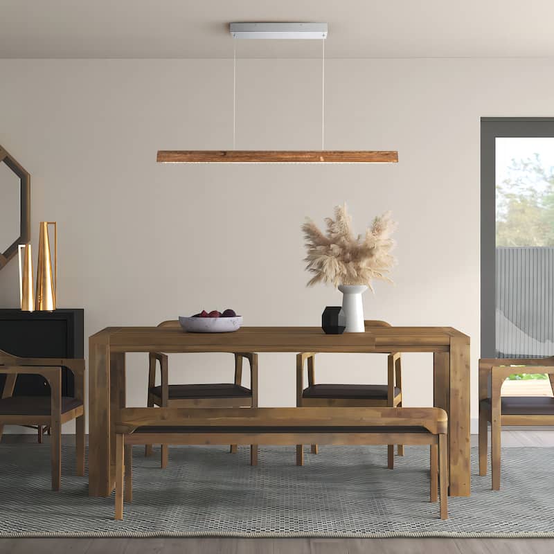 Modern Farmhouse Wood Crystal Kitchen Island Pendant Rustic Linear ...