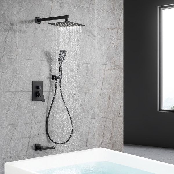 Rainlex Matt Black Wall-Mounted Three Functions Tub Shower System - Bed Bath & Beyond - 32663644
