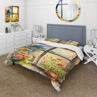 Designart "Summer Sunset Floral Window II" Beige Traditional - Bedding ...