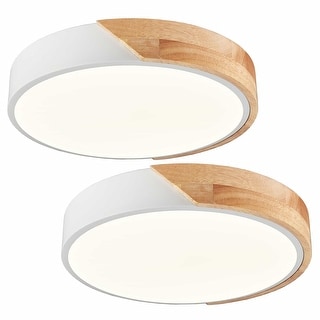 Messina Minimalist Solid Wood & Metal LED Flush Mount Ceiling Light set ...