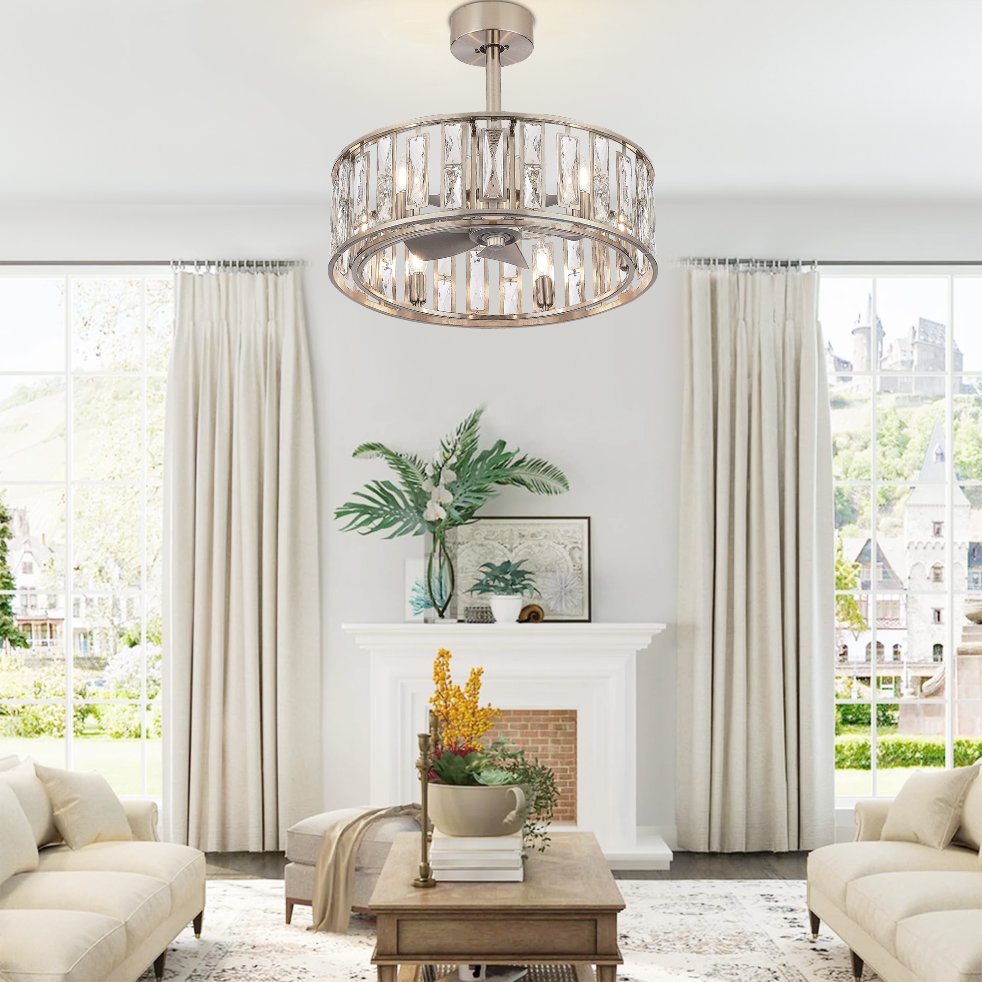 20-in Nickel Indoor Cage Ceiling Fan with Light Remote (5-Blade) - On ...