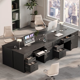 Bestier 59" Rectangular Black Executive Desk with Lockable File Drawer ...