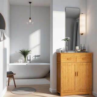 Bamboo Bathroom Storage Cabinet with Drawers and Adjustable Shelves - N ...