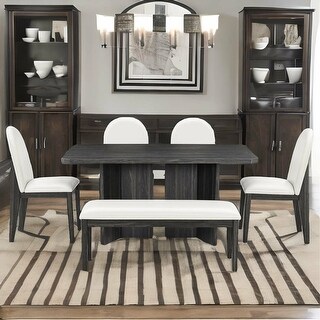Black White Solid Wood & MDF 6 Piece Dining Table and Chair Set - Bed ...