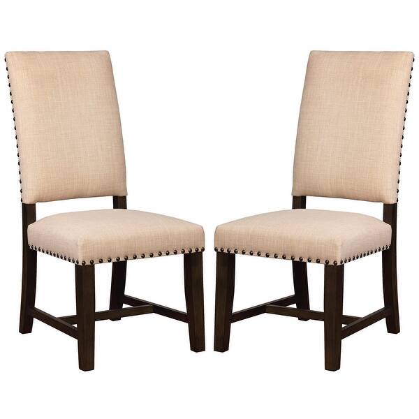 Classic Design Beige Upholstered Parson Dining Chairs with Nailhead ...