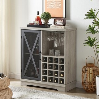 Grondin Industrial Style Single Door Bar Cabinet with 16 Bottles of ...