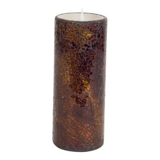 2 Brown Glass Mosaic Flameless LED Lighted Pillar Candles with Moving ...