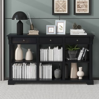 Wood Console Table Espresso Entryway Table Side Table with 3 Drawers ...