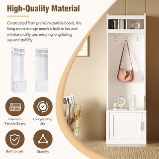 Slim Hall Tree Mudroom Organizer Entryway White Bench with Coat Rack ...