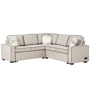 L-Shaped Convertible Sofa with 2 USB ports, 2 Power Sockets and 2 ...