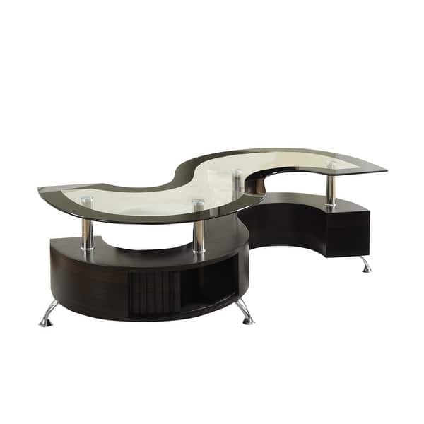 S Shape Contemporary Wood Base Coffee Table with Glass Top,Silver and ...
