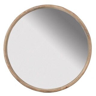 28 Inch Round Wall Mount Accent Mirror, Natural Fir Wood with Subtle ...