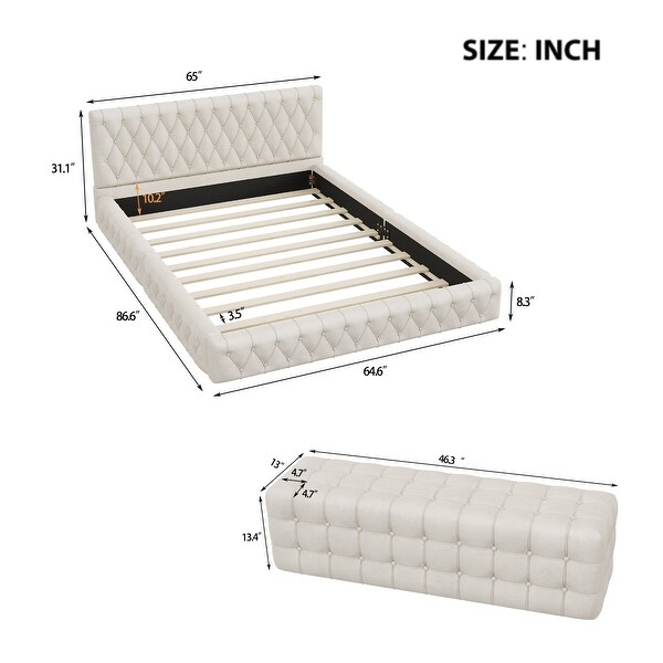 Queen Grounded Bed Velvet Upholstered Platform Bed with Queen Grounded Bed Velvet Upholstered Platform Bed with
