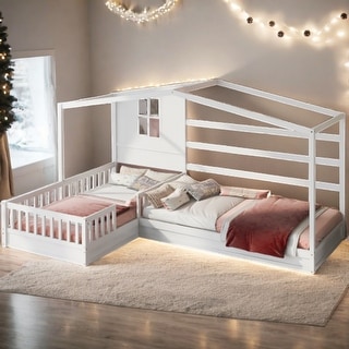 2 Twin Solid Bed L Structure Wood House Bed Twin Size - Bed Bath ...