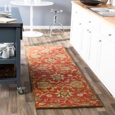 Hand-tufted Royal Red Wool Area Rug - 3' x 12' Runner - Overstock - 7278747