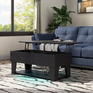 DH BASIC Modern 39-inch Lift-Top Coffee Table with 16 Colors LED Light ...