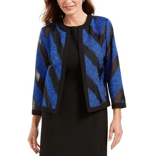 Kasper Women's Mixed Texture Color Block Wear To Work Jacket Blue Size ...