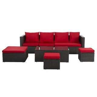 All-weather 7-piece Conversation Set w/Coffee Table & Zipper Cushion ...