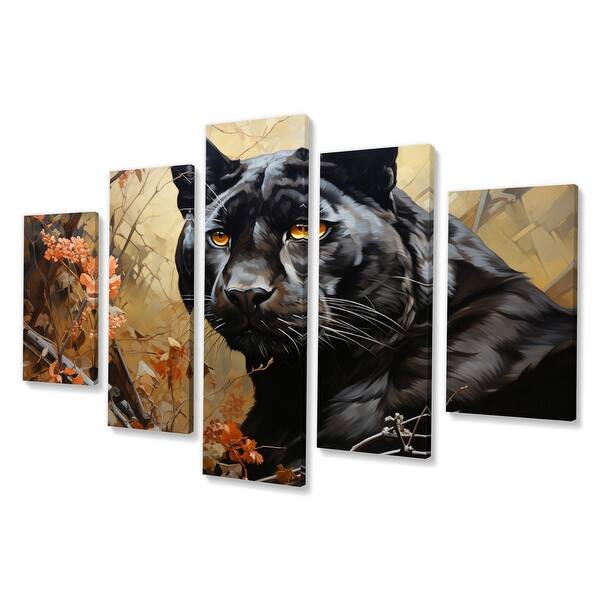 Designart "Black Panther Collage Of Nature" Animals Multipanel Canvas ...