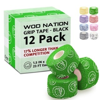 WOD Nation Weightlifting Hook Grip Tape - 12 Pack (23ft/Roll) Stretchy ...
