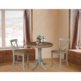 36" Round Extension Dining Table With 2 X-back Counter Height Stools ...