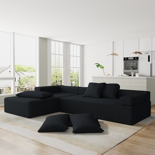 Black Left-Facing Chenille Modular Sectional Living Room Sofa Set, 4 ...