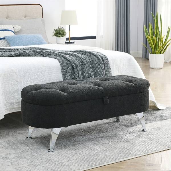 Upholstered Fabric Storage Bench End of Bed Stool with Safety Hinge ...
