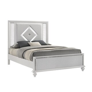 Stacy Queen Size Bed, LED n Crystal Accent Headboard, White Upholstery ...