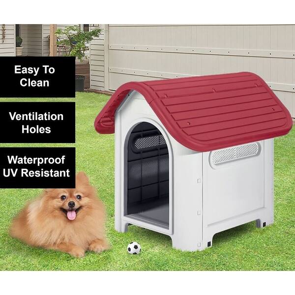 Red Dog & Cat House Kennel Dog Shelter All Weather Plastic Doghouse ...