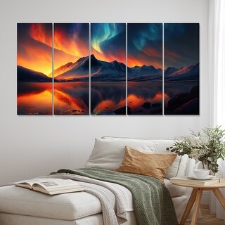 Designart "Beautiful Lake Sunset With Aurora Borealis" Landscape ...