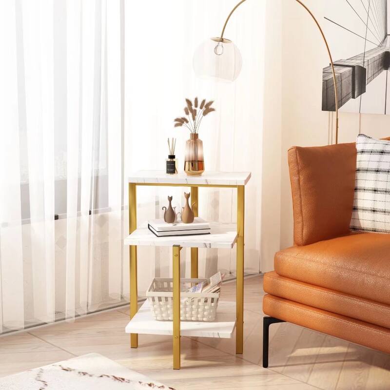 Modern 3 Tier End Table with Marble Tabletop - Overstock - 35471273