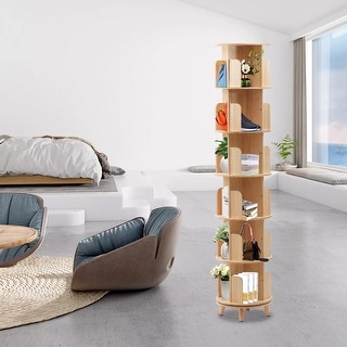 6 Tier Bookshelf Cylindrical Wooden Book Rack Storage 360 Rotating - 18 ...