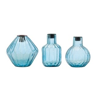 Mid Century Blue Glass Vase with Taper Candle Holder Insert (Set of 3 ...