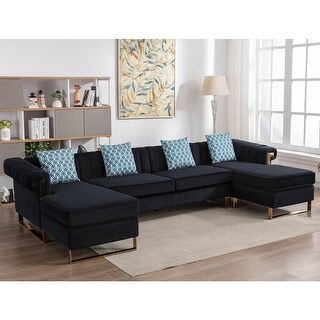 Black Velvet 5-Seater Double Chaise Sectional Sofa - Bed Bath & Beyond - 38120825