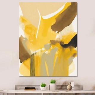 Designart "Mustard Yellow Retro I" Abstract Liquid Ink Canvas Wall Art ...