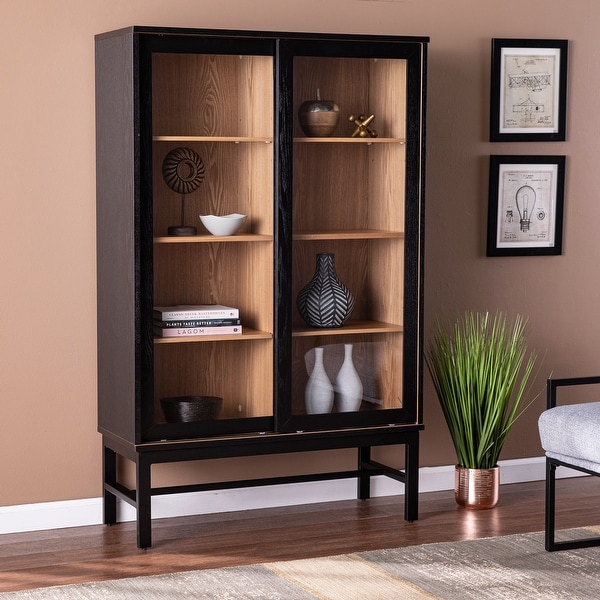 SEI Furniture Halbrent Modern Farmhouse Black Cabinet Natural Black