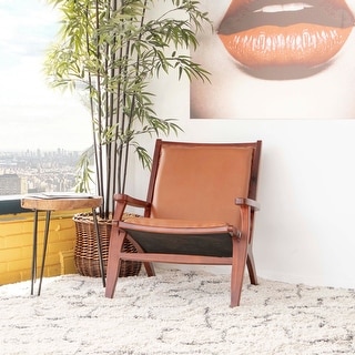 Margot Mid Century Modern Furniture Style Wide Top Leather Dark Tan ...