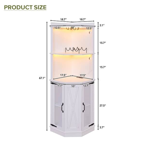 LED Corner Bar Display Cabinet White Buffet Sideboard w/ Power Outlets ...