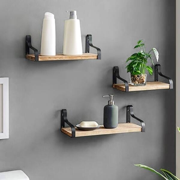 ALEKO Rustic Wood Wall Storage Floating Shelves - Set of 3 - Bed Bath ...