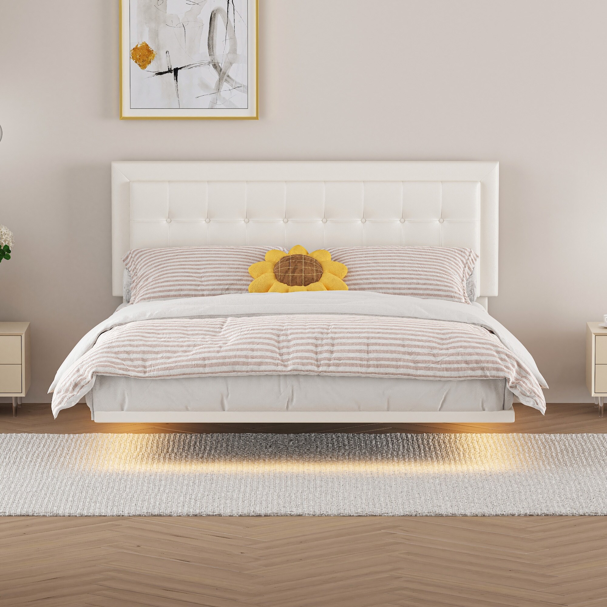 Chadwick tufted button fabric upholstered platform bed store