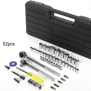 52pc Ratchet & Socket Set SAE Metric 1/4 3/8 1/2Inch Drive w/Case ...