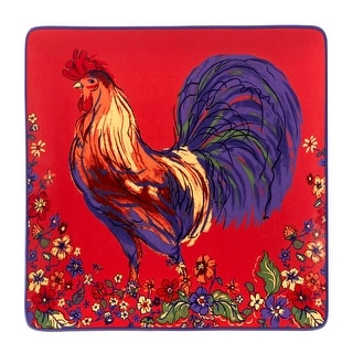 Certified International Morning Rooster Square Platter - 12.5" x 12.5 ...
