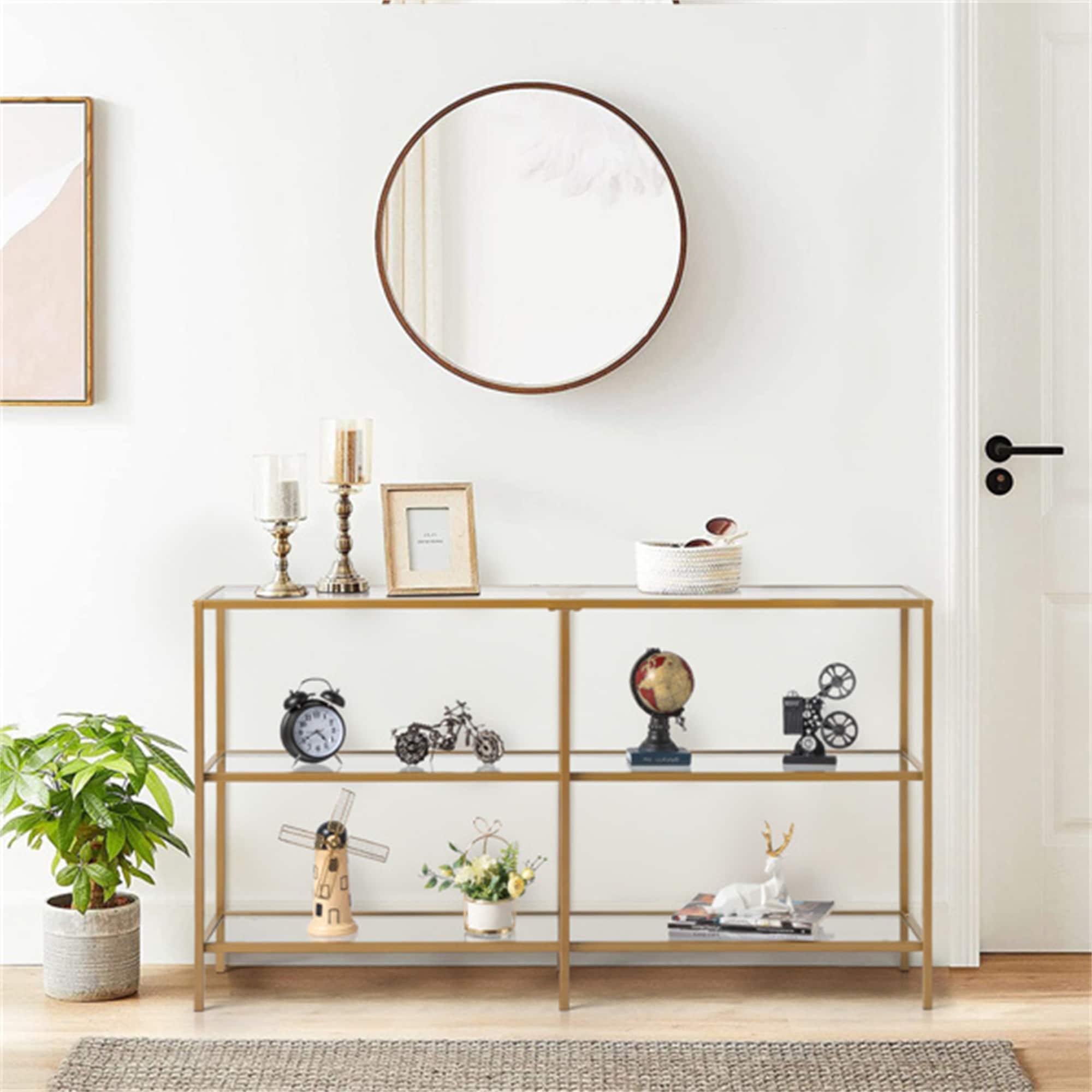 3-tier Console Table, Tempered Glass Tabletop & Metal Frame - 51.2" x ...