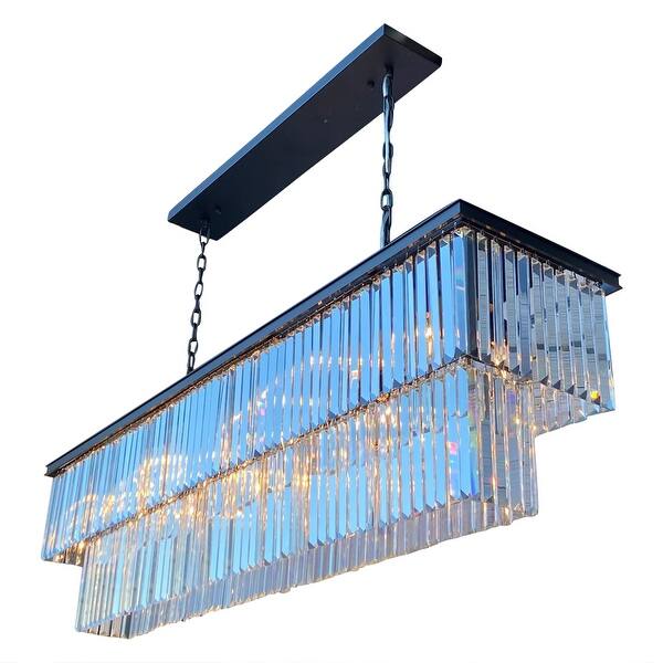 D'Angelo 60-inch Wrought Iron Rectangular Fringe Crystal Chandelier ...