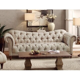 Traditional Style Tufted Sofa Rolled Arms Fabric Upholstered Classic ...