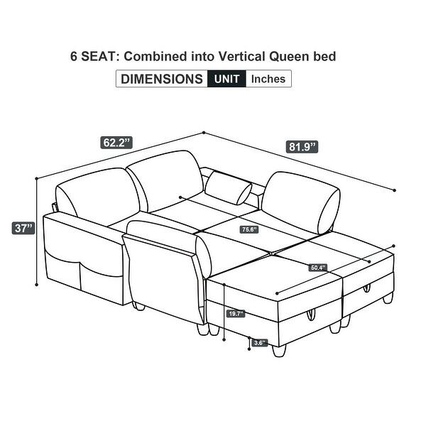 U-Shape Modular Sectional Sofa Set Velvet Convertible Sleeper Sofa with ...