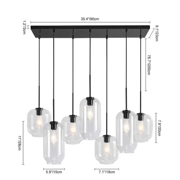 7-Light Cluster Glass Shade Linear Island Pendant - Mid-century Modern ...